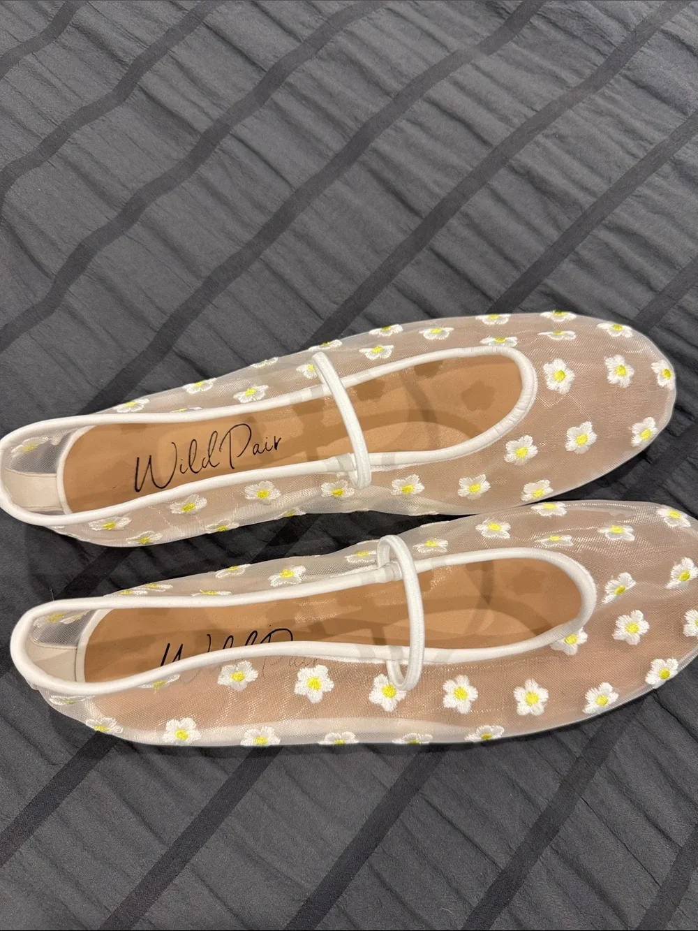 Wild Pair | Shoes | Wild Pair Floral Mesh Mary Jane Flats With White ...